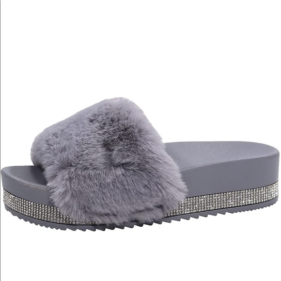 Shoes | Fuzzy Faux Fur Platform Slides | Poshmark